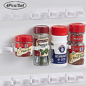 Plastic Kitchen Spice Rack Organizer 20 Spice Gripper Clip Strips Cabinet Door for Spice Containers - 4 Strips, Holds 20 Jars