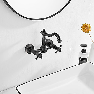 GGStudy Wall Mounted Kitchen & Bathroom Sink Faucet With Double Cross Handle Oil Rubbed Bronze