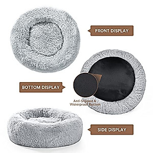 OYANTEN Small Dog Bed Large Cat Bed - Cat Beds for Indoor Cats, Calming Donut Kitty Bed, Round Pet Beds for Small Medium Cats, Soft Fluffy Warm and Cozy (20in, Misty Gray)