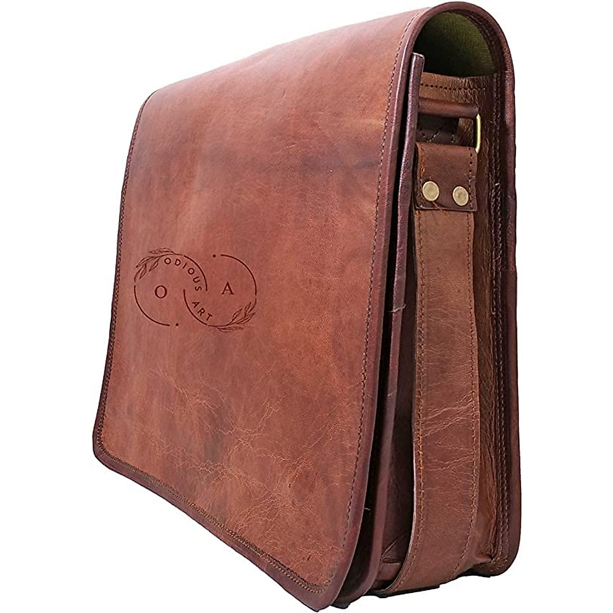 JMD Arts Leather Messenger Bag - Leather Laptop Bag for Men and Women Full Grain Leather Messenger Satchel Office Crossbody Shoulder Bag 15 Inch, Brown