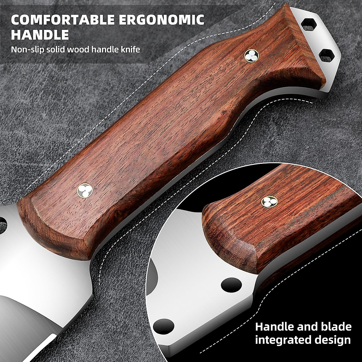 VARLEA Meat Cleaver Heavy Duty Butcher Full Tang Knife with Sheath,Chef's Knives,Vegetable Cleaver Knife Chopper,Machete for Kitchen Outdoor Camping BBQ (7.7)