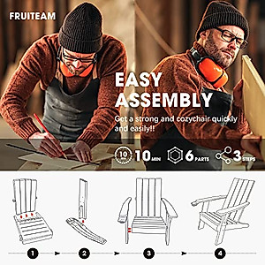 FRUITEAM Adirondack Chair Leisure Line, Wide Outdoor Fire Pit Chairs with Cup Holder, Weather-Resistant Patio Chair, Ergonomic Lounge Chair for Yard,Deck,Garden,Lawn, Max Weight 350lbs, Taupe