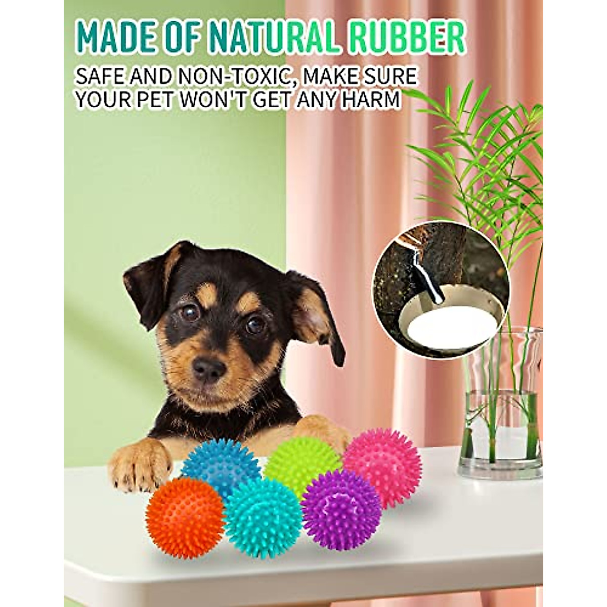 2.5" Squeaky Dog Balls for Small Medium Dogs, 6 Pack Small Dog Chew Toys with Spike, Puppy Toys for Teeth Cleaning and Training