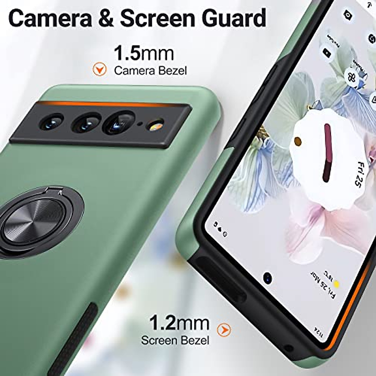 KOVASIA Designed for Google Pixel 7 Pro,Case with 360° Ring Stand, Multi-Layer Protective Case, Shockproof Cover for Google Pixel 7 Pro Case,Dark Green
