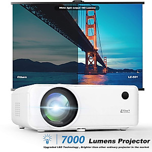 Living Enrichment Mini Projector, 1080P HD Supported Portable Video Projector, 7000 Lumen 50,000 Hours Led Lamp, 200'' Projection Display, Compatible with HDMI VGA USB DVD for Home Entertainment