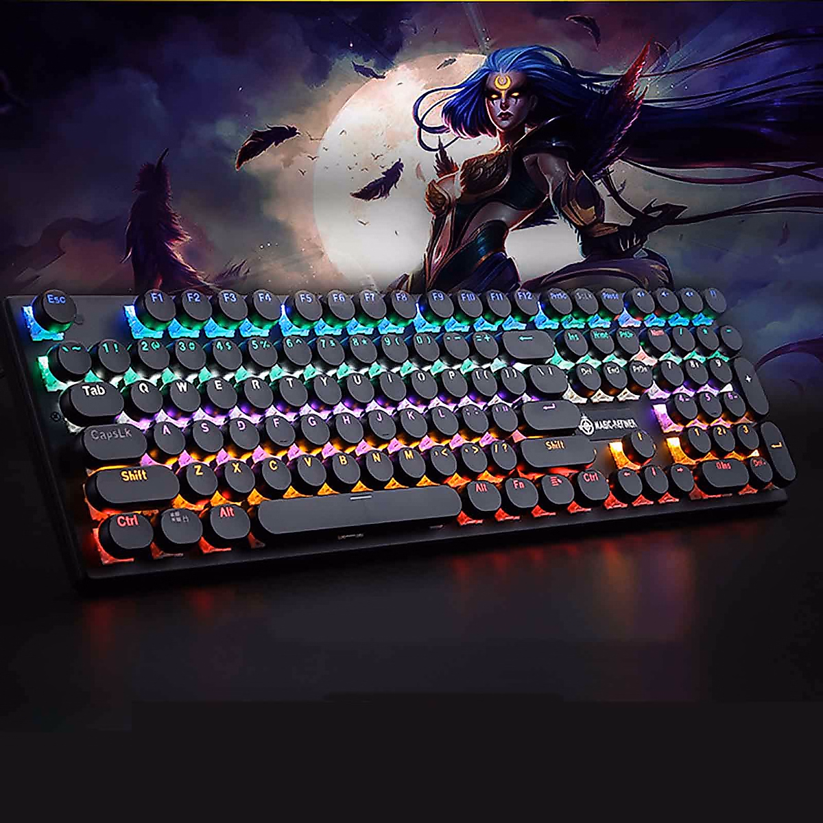 Round Keycap Retro Mechanical Keyboard 108-Key Internet Cafe Gaming Computer Keyboard, Full-Key Conflict-Free, Suitable for PC, Computer and Laptop