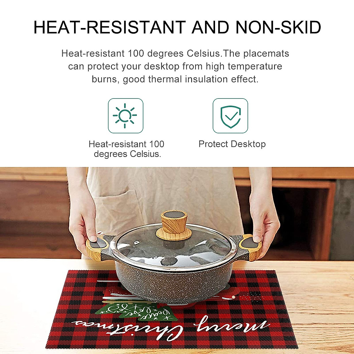 visesunny Merry Christmas Red Buffalo Plaid Truck Placemat Set of 4 Table Mat Desktop Decoration Placemats Non Slip Stain Heat Resistant 12x18 in for Dining Home Kitchen Indoor