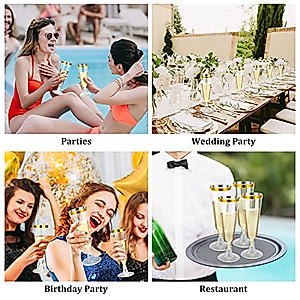 150 Pcs Champagne Flutes Plastic Champagne Glasses Clear Disposable Champagne Flutes Crystal Champagne Flutes Plastic Wine Glasses Plastic for Wedding Toasting Flutes Party Cocktail Cups (Gold)