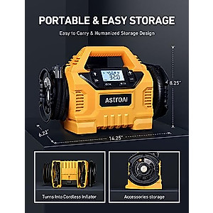 AstroAI Cordless Tire Inflator Portable Air Compressor for Car Tire Pump 160PSI with HD Screen, 3 Power Sources & Dual Powerful Motors, Heavy Duty Air Pump Inflation/Deflation father day gifts