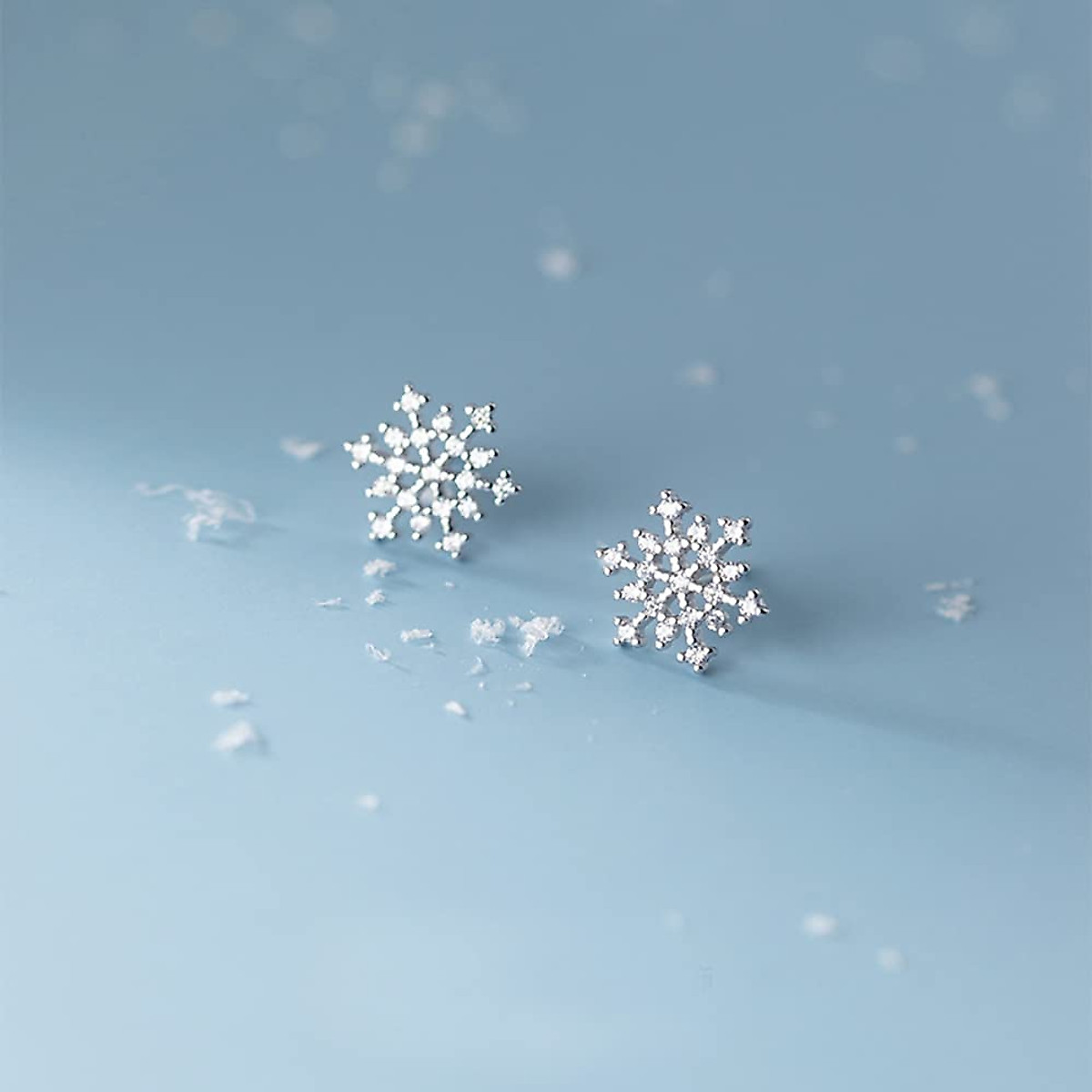 Reffeer Solid 925 Sterling Silver Snowflake Earrings Studs for Women Teens Winter Snow Stud Earrings Christmas (A-Silver)