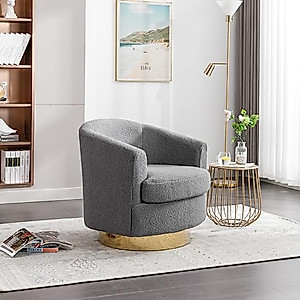 HomSof 30.7''W Boucle Swivel Accent Barrel Modern Comfy Sofa with Gold Stainless Steel Base 360 Degree Club Arm Chair for Nursery Bedroom Living Room Lounge Hotel, Gray