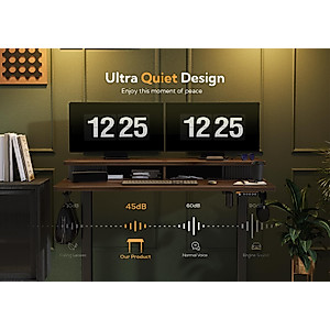 Claiks Standing Desk with Tambour, Electric Standing Desk Adjustable Height, Adjustable Standing Desk with Storage Shelves, 48 Inch Walnut