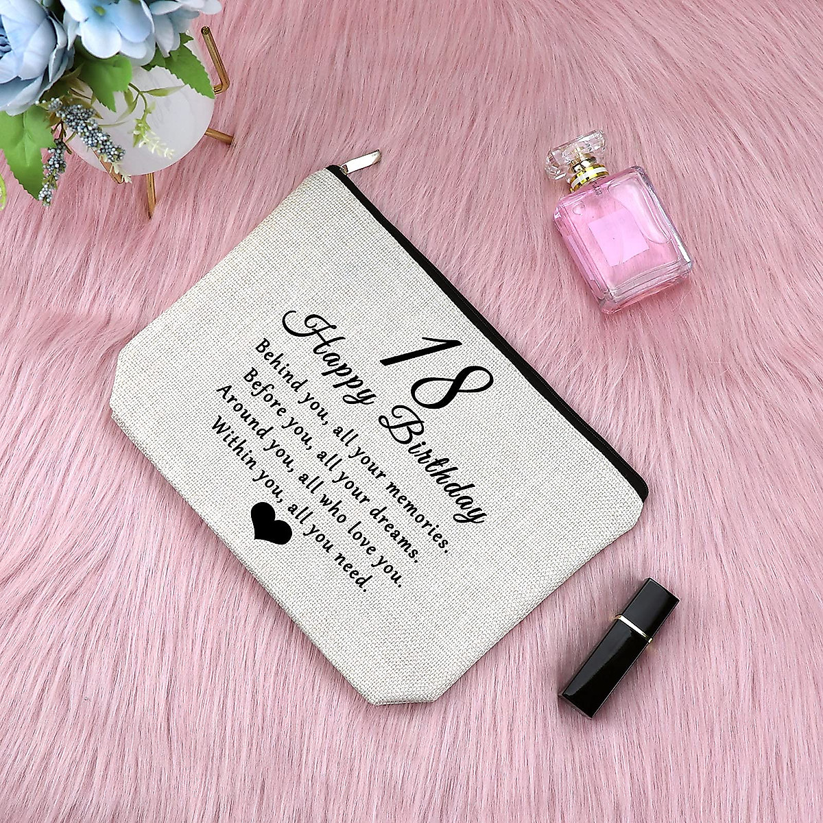 18th Birthday Gifts for Girls Daughter 18 Year Old Birthday Gift Makeup Bag for Women Best Friend Cosmetic Bag Happy 18th Birthday Gift for Adult Sister Bestie Niece 18th Bday Gift Zipper Travel Pouch