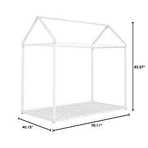 Merax Montessori Bed Twin Metal House Bed for Kids Boys,Girls, No Box Spring Needed, Noise Free (Twin,White)