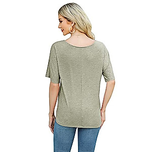 NIUBIA Women's Fashion Summer V-Neck Half Sleeves Oversized T Shirt Casual Loose Basic Tops Green