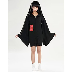 haikyuu Women Halloween Skull Nightdress Skeleton Onesie Bat Pajama Loungewear Hooded Kigurumi SleepDress Homewear Daily Wear (large, black 3)