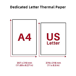 Phomemo US Letter Thermal Paper, Advanced Thermal Printing, Phomemo Thermal Paper for M08F-Letter, Brother PocketJet PJ762/PJ763MFi, HPRT MT800/MT800Q Printer, Size 8.5" x 11", 100 Sheets
