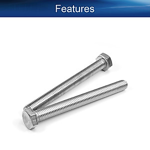 Bettomshin 5Pcs M10 x 100mm Hex Bolts, 304 Stainless Steel 1.5mm Thread Pitch Fully Threaded Metric Hex Head Screw Bolts, Hexagon Screw Bolt, Hex Tap Bolts, Silver (Overall Size 106.56x17x17mm)