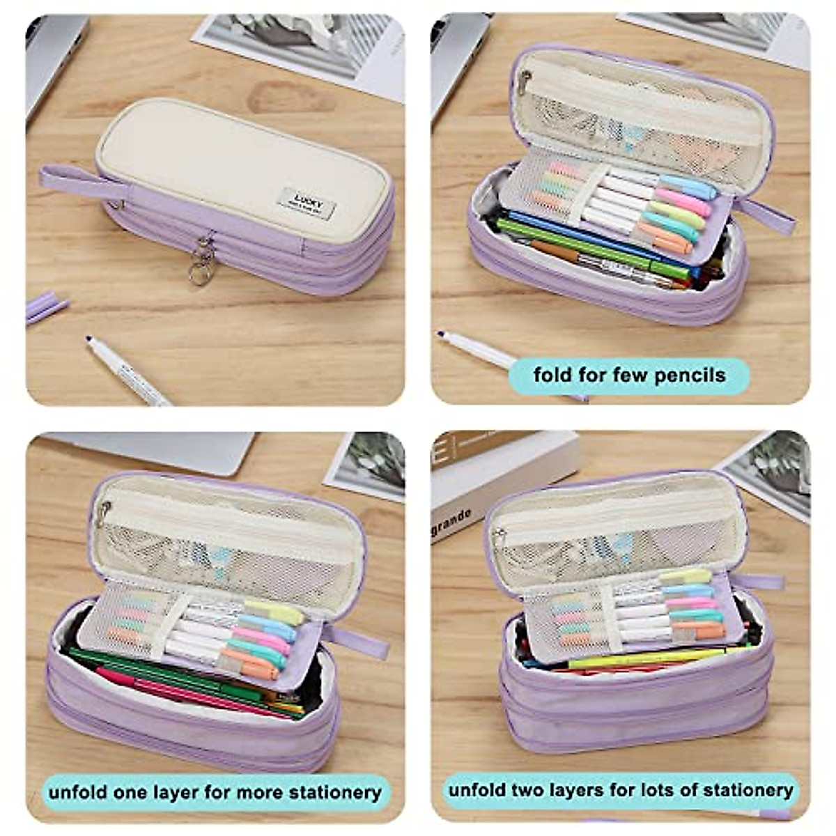 Tergopa Pencil Case Big Capacity Pencil Case Organizer for Girls Kids Adults Women Zipper Pencil Pouch Aesthetic Large Pen Case with Handle for School Office Purple