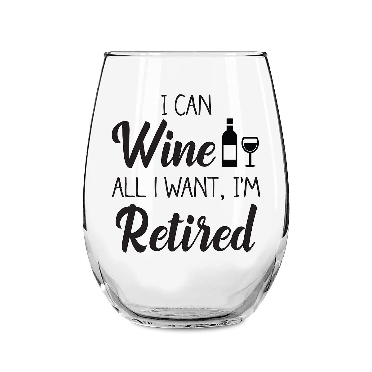 Momstir I Can Wine All I Want I'm Retired Funny Stemless Wine Glass 15oz - Funny Retirement Gift Wine Glass For Women - Humorous Gifts For Retired Coworkers
