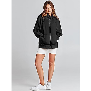 Caracilia Women's Oversized Sweatshirts Long Sleeve Zip Up Y2K Trendy Fashion Sweatshirt Jackets Pullovers Active Comfy Cute Clothes With Thumb Hole C112A0-heise-S Black