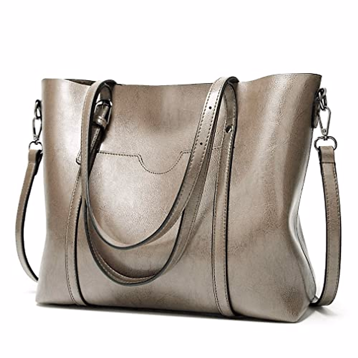 Panzexin Women Top Handle Satchel Handbags Messenger Shoulder Bag for Women Oil Wax Leather Tote (Light Grey)