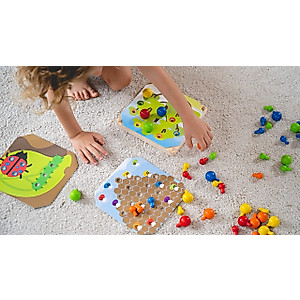 PlanToys Creative Wooden Peg Board With 3 Double Sided Cards (5399) | Sustainably Made from Rubberwood and Non-Toxic Paints and Dyes