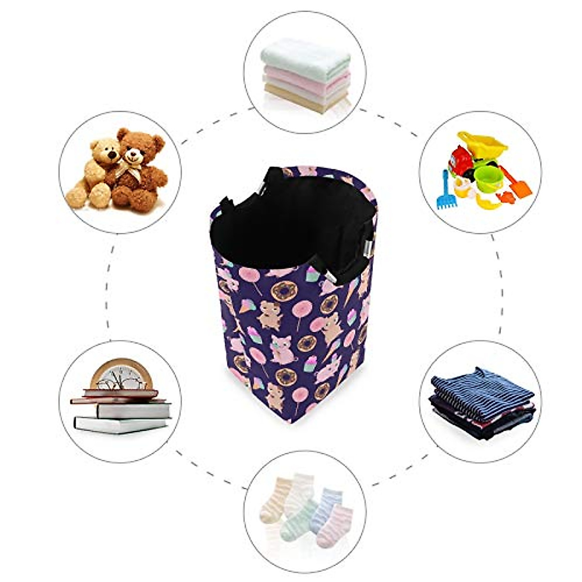 Tarity Pigs Donuts Cakes Laundry Hamper 52L Large Laundry Baskets Oxford Collapsible Dirty Clothes Tote Storage Bag with Handles Foldable Washing Basket Bin for Bedroom Bathroom Closet