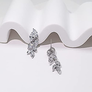UDYLGOON UDORA Cubic Zirconia Leafs Earrings Bracelet Jewelry Set For Bridal Bridesmaid Wedding Prom (White Gold)