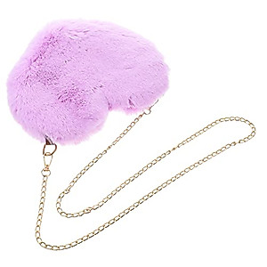 TENDYCOCO Heart Shaped Clutch Purse Faux Fur Shoulder Bag Crossbody Bag Fluffy Handbag (Violet)