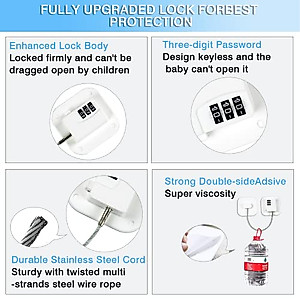 Refrigerator Lock Combination 4 Pack Fridge Locks for Adults Mini Fridge Locks for Kids Refrigerator Adhesive Lock Freezer Door Lock Child Safe Keyless Digital Refrigerator Lock Childproof White