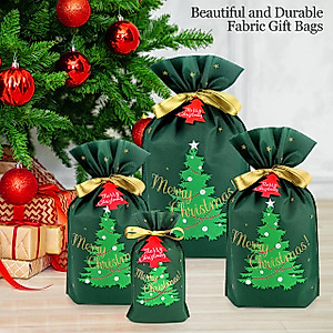 Fabric Gift Bags for Presents - 6 Pcs Large Reusable Christmas Bags with Drawstring (Green Xmas Tree Assorted)
