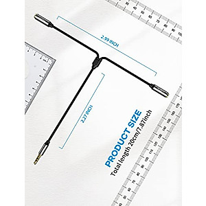 VIOY Headphone Splitter, 3.5mm Stereo Audio Y Splitter Cable Male to Female Dual Headphone Jack Extender for iPhone, Samsung, Tablet, Laptop, Speaker, MacBook (20cm)