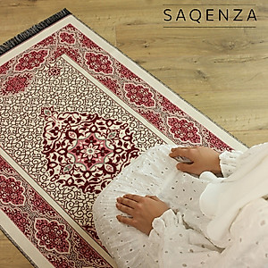 SAQENZA Muslim Prayer Rug Double Sided - Prayer Mat 3 Pieces Set - Gift Kufi Hat - Gift Prayer Beads (99) - Muslim Gifts for Men, Women and Kids