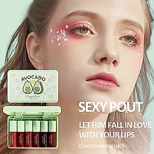 6 Colors Lip Tint Stain Set, Korean Velvet Water Lip Tint Moisturizing Mini Liquid Lipstick, Multi-Use Lip and Cheek Tint Stains Set, Long Lasting, Non-Stick Cup, High Pigment, Vivid Color (Avocado)