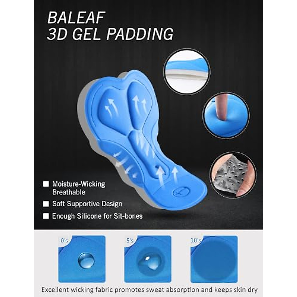 BALEAF Padded Bike Shorts for Men Cycling Shorts Padding Pockets UPF 50+ Black M