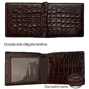 Dark Brown Bifold Leather Wallet For Men With Flip Out ID Holder Credit Card Premium RFID Blocking AIIgator Double Side Handmade Gift For Birthday Wedding Anniversary Father's Day VINAM-100