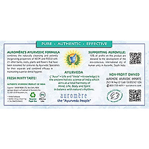 Auromere Ayurvedic Herbal Toothpaste, Fresh Mint - Vegan, Natural, Non GMO, Fluoride Free, Gluten Free, with Neem & Peelu (4.16 oz), 2 Pack