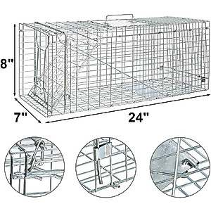Jahy2Tech Live Animal Trap Cage 24"X8"X 7.5" Cat Trap Cage Foldable Steel Humane Catch and Release for Rabbit, Groundhog, Squirrel, Raccoon, Mole, Gopher, Cat