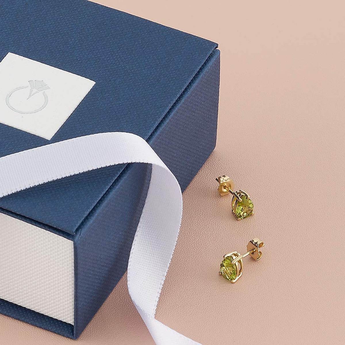 Peora Solid 14K Yellow Gold Peridot Earrings for Women, Genuine Gemstone Birthstone Solitaire Studs, 7x5mm Pear Shape, 1.50 Carats total, Friction Back - August Birthstone Gift, Real Peridot Jewelry