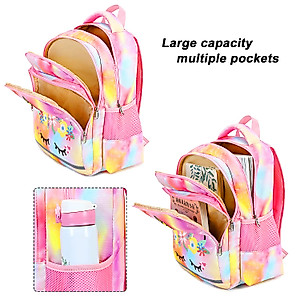 Girls Backpack for Kids Preschool Backpack with Lunch Box Kindergartern School Bookbags Set (Rainbow Unicorn)
