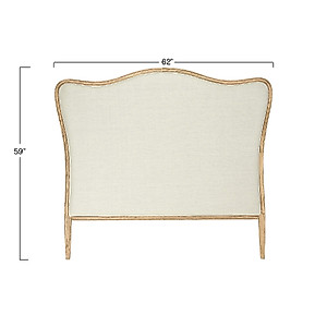 Creative Co-Op, Natural, Queen Modern Farmhouse Solid Oak Wood Headboard with Linen Upholstery, Beige