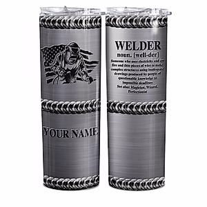 N NAMESISS All Over Printed Tumbler, Welder Awareness Skinny Tumbler Metal Style Custom Your Name, Stainless Steel Tumbler 20OZ, Gift For Him, Father's Day Gift