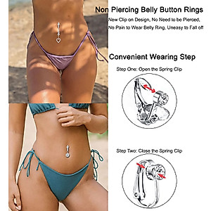 REVOLIA 10Pcs Fake Belly Button Rings for Women Dangle Navel Rings CZ Clip On Belly Rings Set Fake Belly Piercing Jewelry Silver-tone