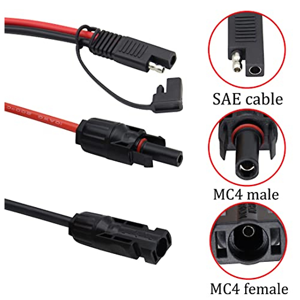 HCFeng10AWG SAE to M-C-4 Adapter Cable with SAE Polarity Reverse Adapter Conector,Solar Panel to SAE Adapter Cable SAE PV Extension Cable to Solar Panels for RV Panel Solar (55CM/1.8FT)