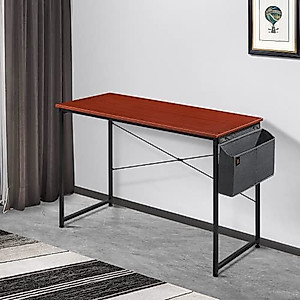 MoNiBloom Home Office Computer Desk with Storage Bag, 40" Writing Study Modern Simple Style Laptop Table, Teak Color