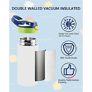 OFFNOVA 12oz Kids Sublimation Tumbler, 8 Pack Kids Sublimation Water Bottle Blank with Handle, Children Sublimation tumblers Cups for Milk, Soda, Juice, Drinks