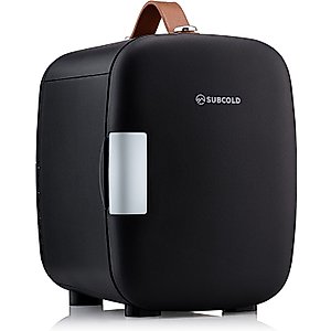 Subcold Pro4 Luxury Mini Fridge Cooler 4 Litre / 6 Cans AC & Exclusive USB ECO Power Option | Portable Small Refrigerator For The Office, Bedroom, Car, Travel, Skincare & Cosmetic (Black)