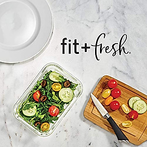 Fit & Fresh, 28 ounces, Set of 5 Locking Lids, Meal Prep, 5 Pack, Glass Storage Containers with Airtight Seal, 28 oz, 28.4 oz, Clear