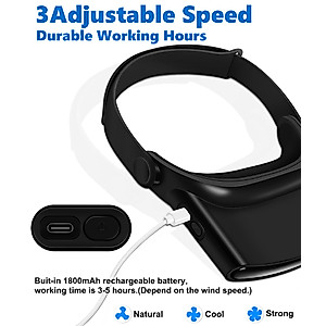 TRELC Personal Fans Headwear Sun Hat, Hands Free Bladeless Headband Fan, Rechargeable USB Fan Sun Visor Baseball Cap Portable Cooling Fan for Women Men Cycling Fishing Hiking Camping Sports (Black)